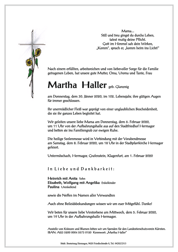 Martha Haller, geb. Glanznig, 101 Jahre, Untermöschach