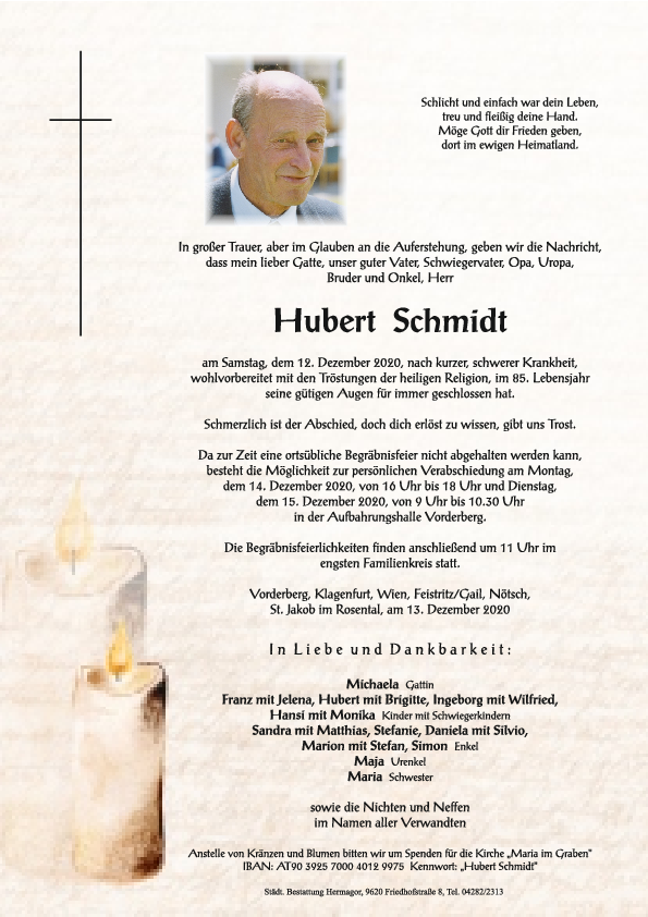 Hubert Schmidt, 84 Jahre, Vorderberg