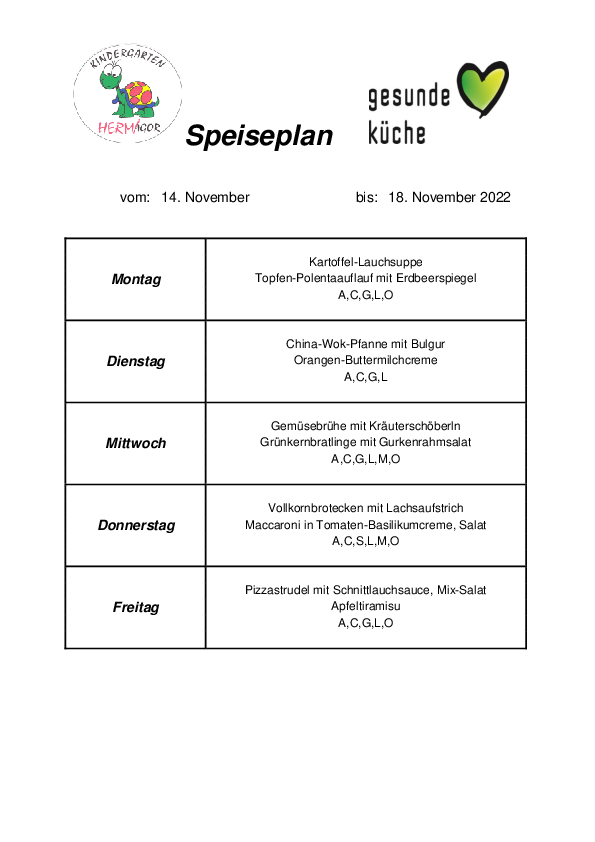 Speiseplan 14.-18.11.2022